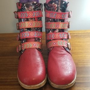 Shoes | Red Floral Boho Boots Nwot | Poshmark